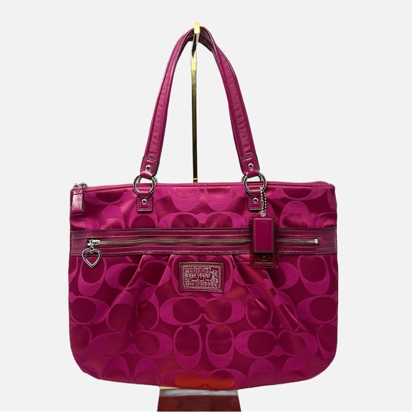 Coach | Bags | Coach Daisy Signature Tote Satin Raspberry Shoulder Bag ...